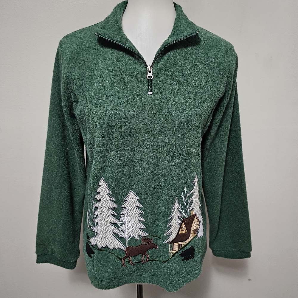 Vintage Mandal Bay Evergreen Cabin Applique ¼ Zip Fle… - Gem